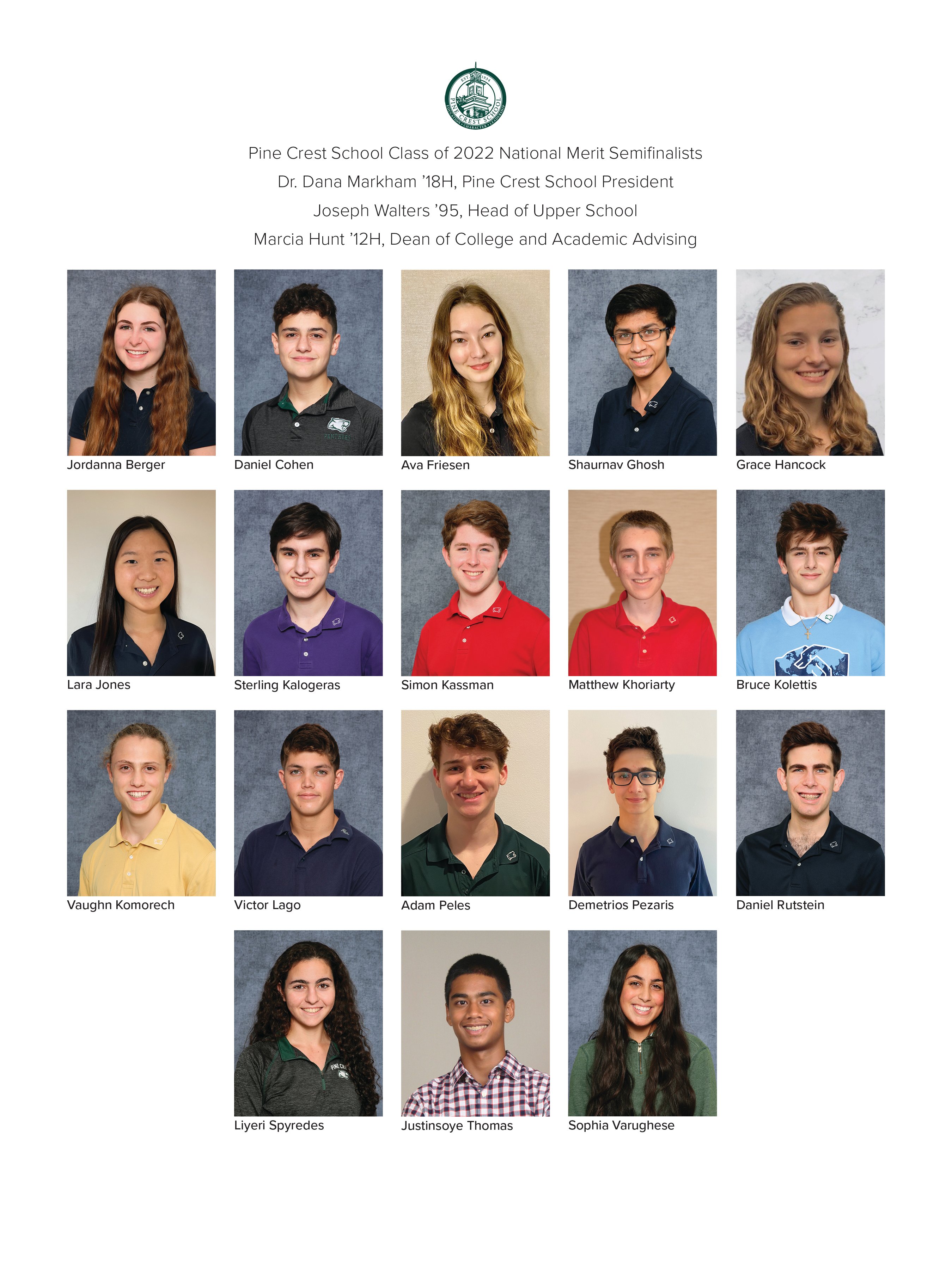 Eighteen Pine Crest Seniors Recognized as National Merit Semifinalists
